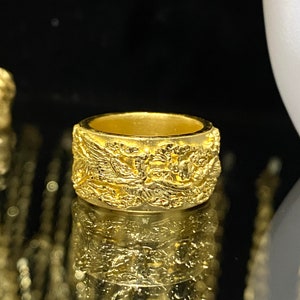 24k 9999 Pure Gold Dragon, Phoenix Wide Band Ring Size 9 - Etsy