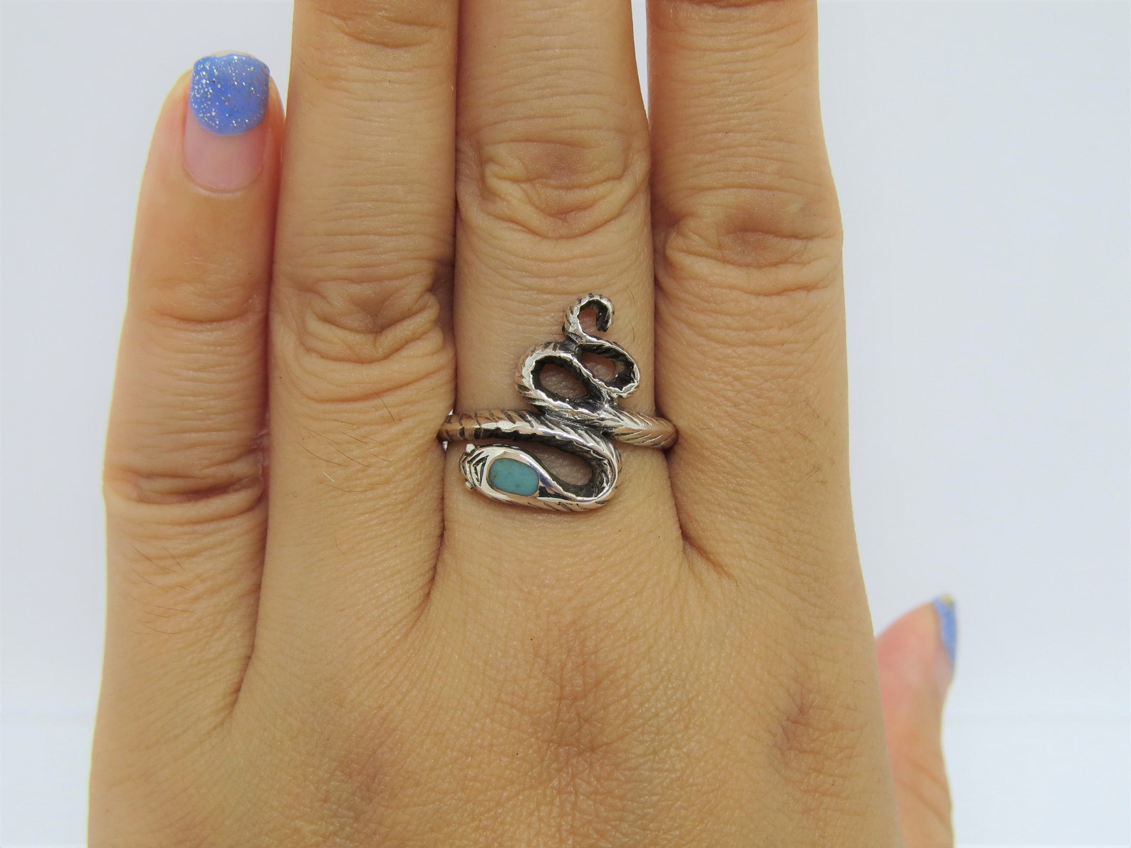 Vintage Sterling Silver Turquoise Snake Ring Size 9 - Etsy