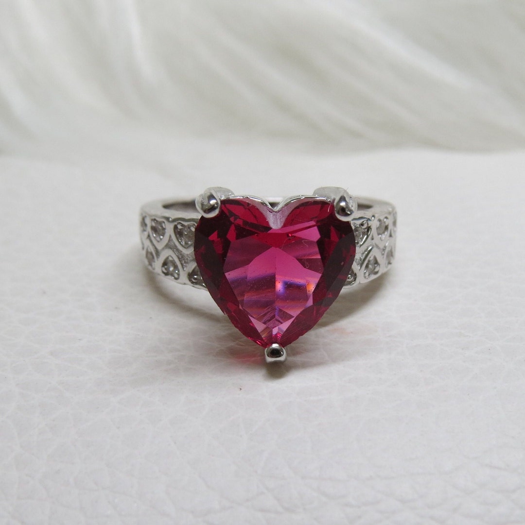 Vintage Sterling Silver Red Ruby Heart Ring Size 5 - Etsy