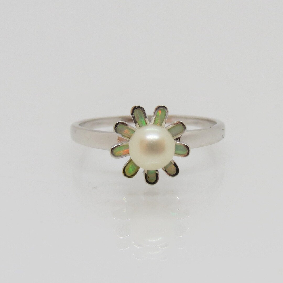 Sterling Silver White Pearl & Fire Opal Flower Ring Size 7 - Etsy