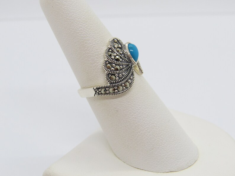 Vintage Sterling Silver Turquoise & Marcasite Angel Wing Ring - Etsy