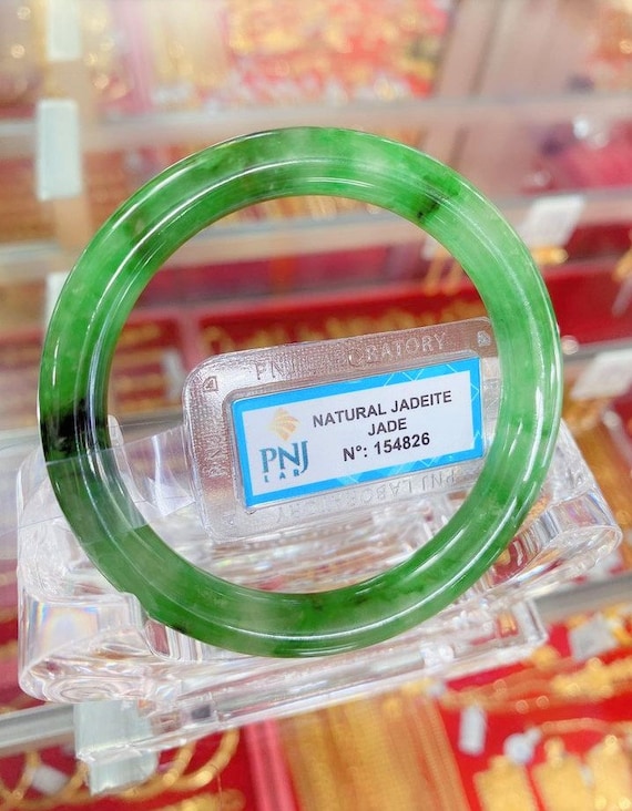 Vintage Translucent Natural Emerald Green, Black Jade… - Gem