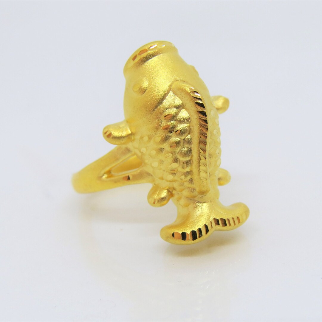 24K 9999 Pure Gold 3D Fish Goldfish Luck Vintage Ring Size 7 - Etsy
