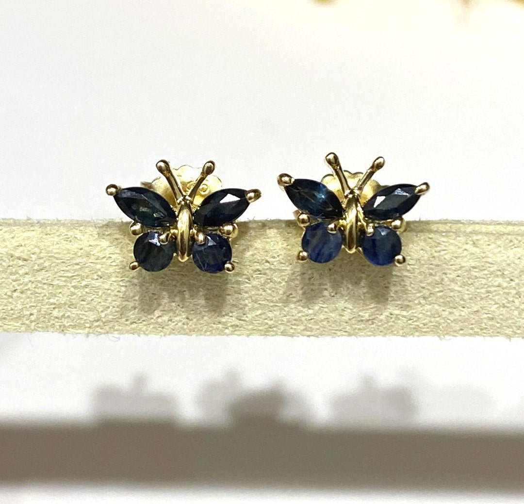 Vintage Sterling Silver 14K Gold Plate Natural Blue Sapphire Butterfly ...