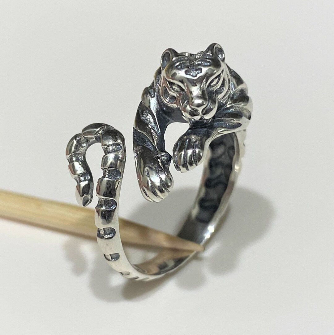 Sterling Silver Tiger Adjustable Ring. - Etsy