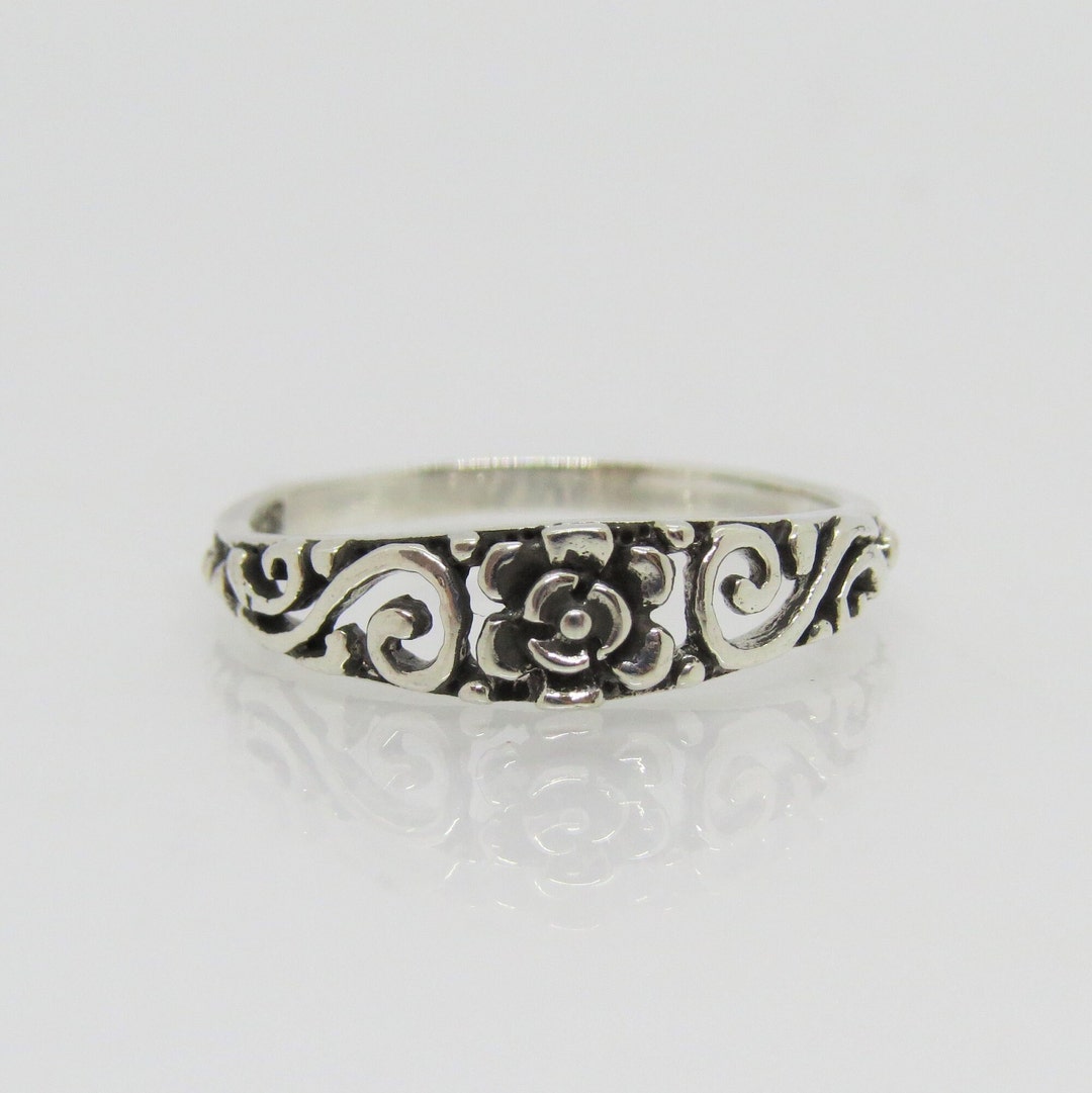 Vintage Sterling Silver Rose Flower Filigree Ring Size 8 - Etsy