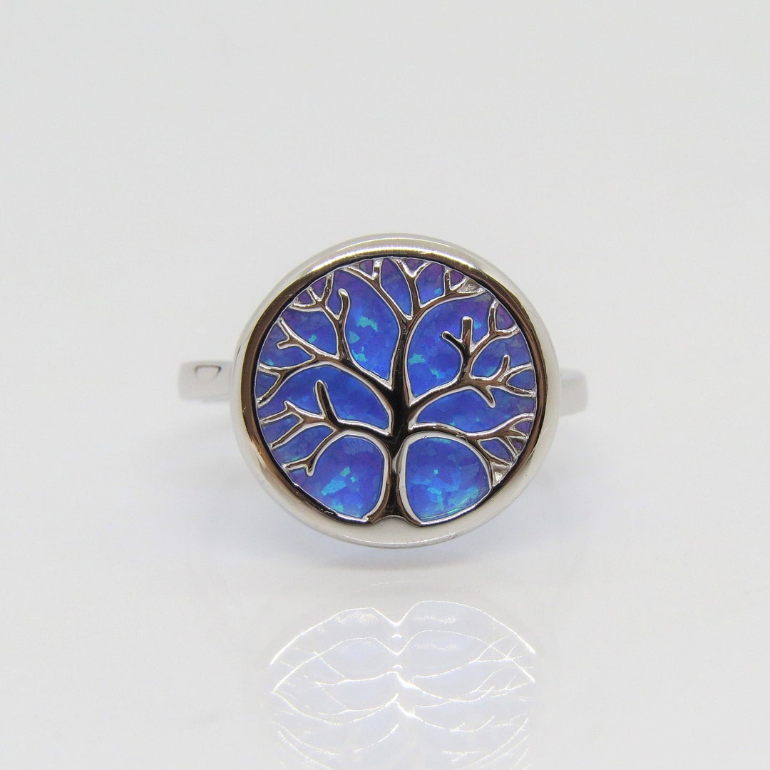Vintage Sterling Silver Blue Opal Tree of Life Dome Ring Size 8 - Etsy