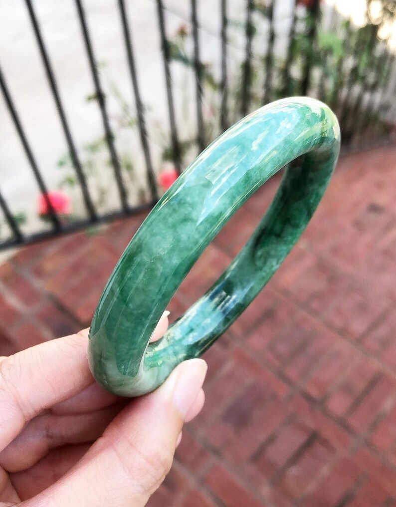Vintage Translucent Green Black Jadeite Jade Bangle Bracelet | Etsy