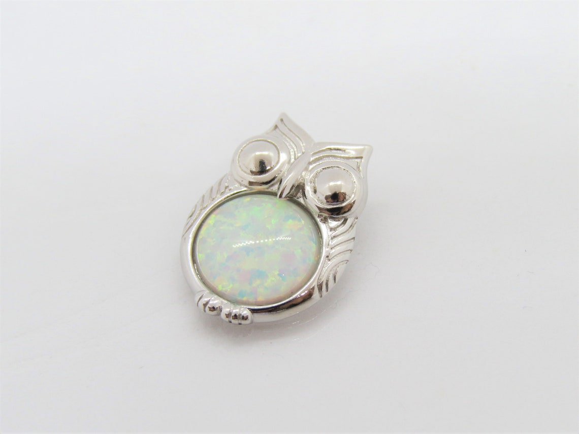Vintage Sterling Silver Round White Opal Owl Charm Pendant | Etsy