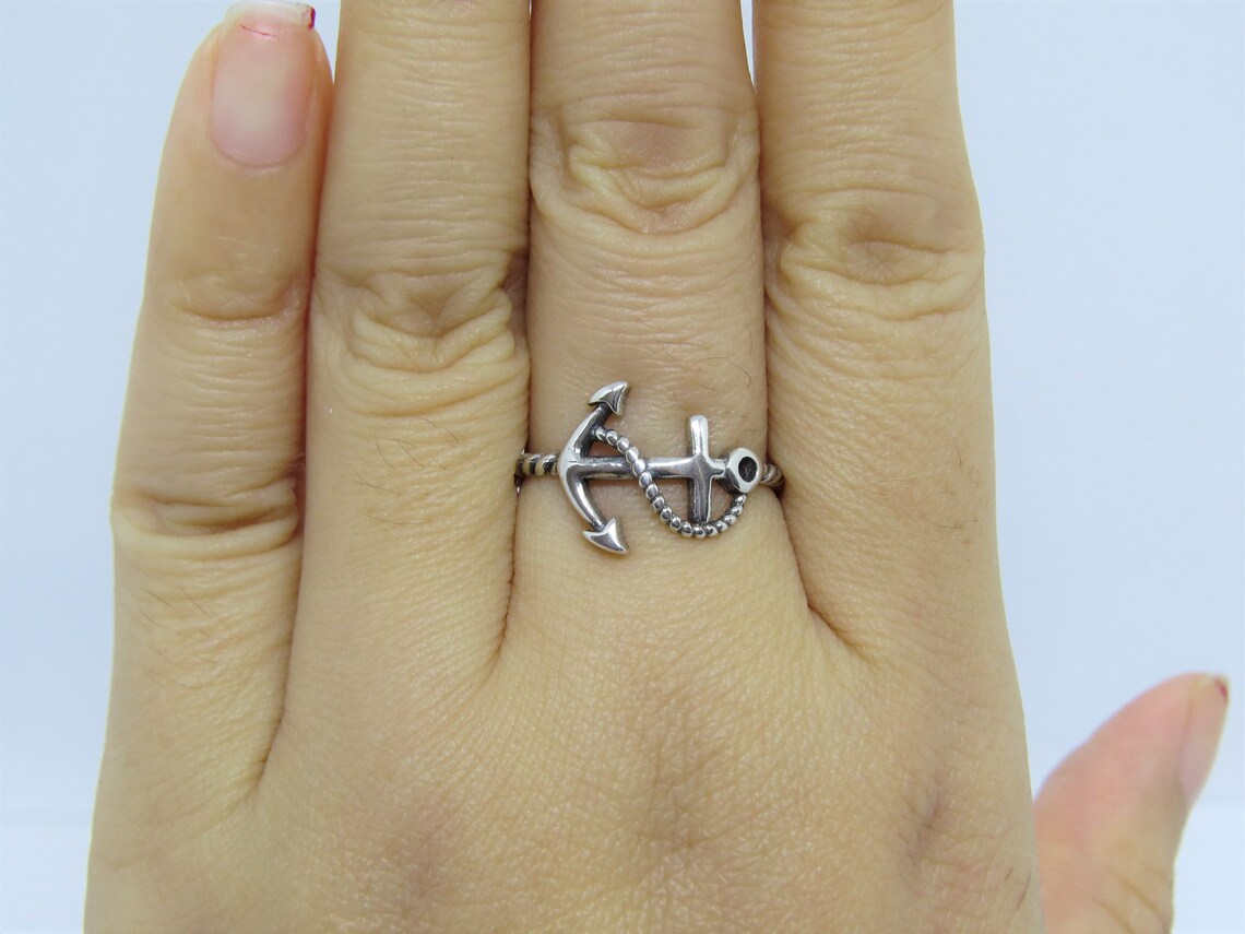 Vintage Sterling Silver Anchor Rope Ring Size 7 | Etsy