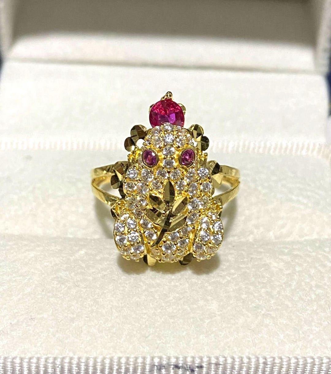 Vintage 15K Gold Frog Ring Ruby Eyes & White Topaz, Size 6 3/4 - Etsy