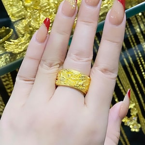 24k 9999 Pure Gold Dragon, Phoenix Wide Band Ring Size 9 - Etsy