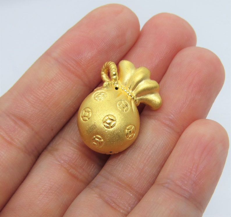 24k 999 Pure Gold 3D Luck Money Bag Vintage Pendant - Etsy