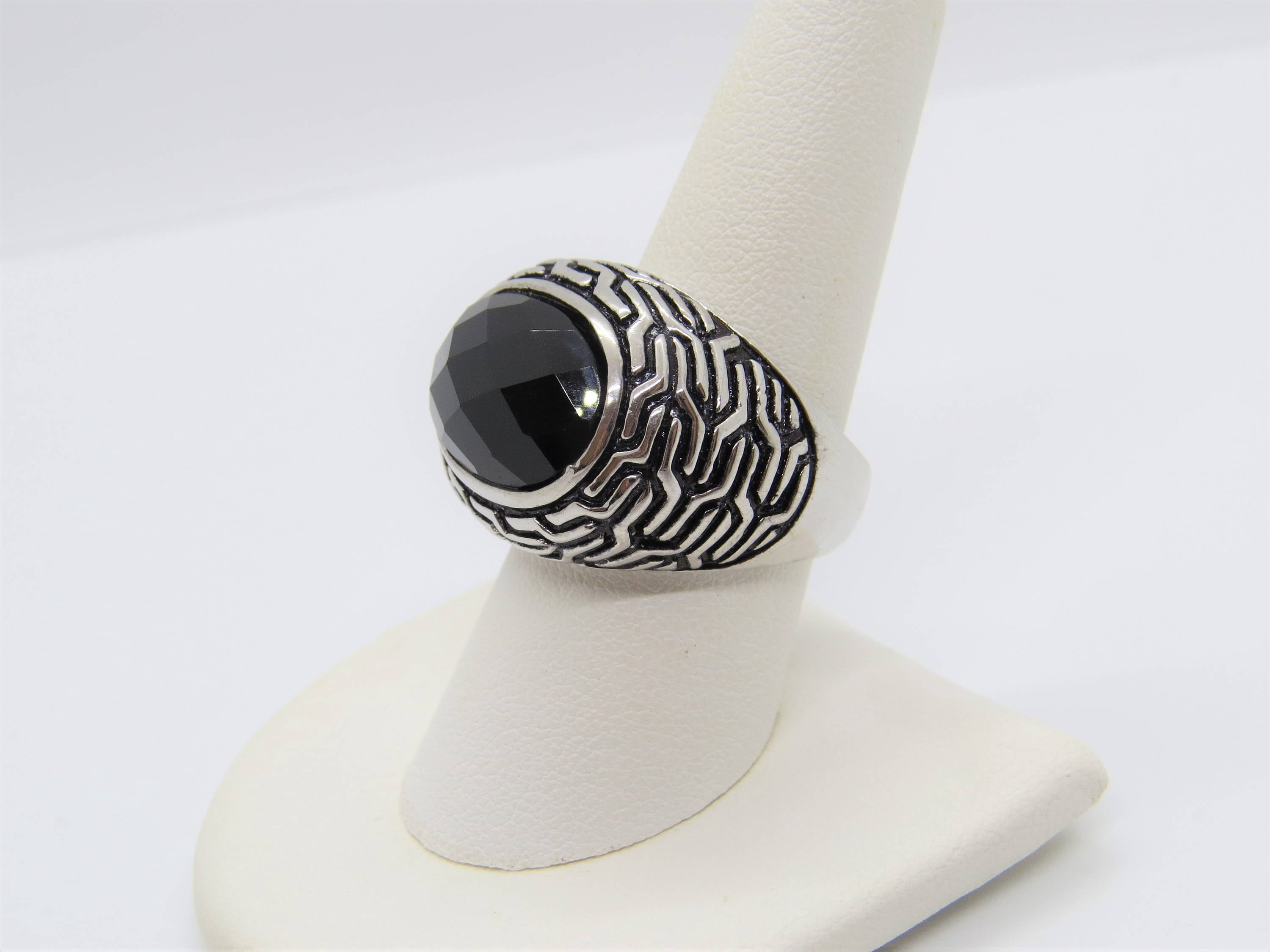 Vintage Sterling Silver Black Onyx Carved Dome Ring Size 8.5 | Etsy