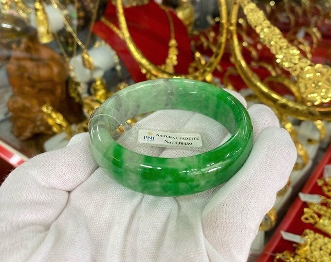 Translucent Natural Green, Grey Jadeite Jade Vintage Bangle Bracelet 54 ...