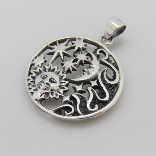 Vintage Sterling Silver Sun & Moon Charm Pendant - Etsy