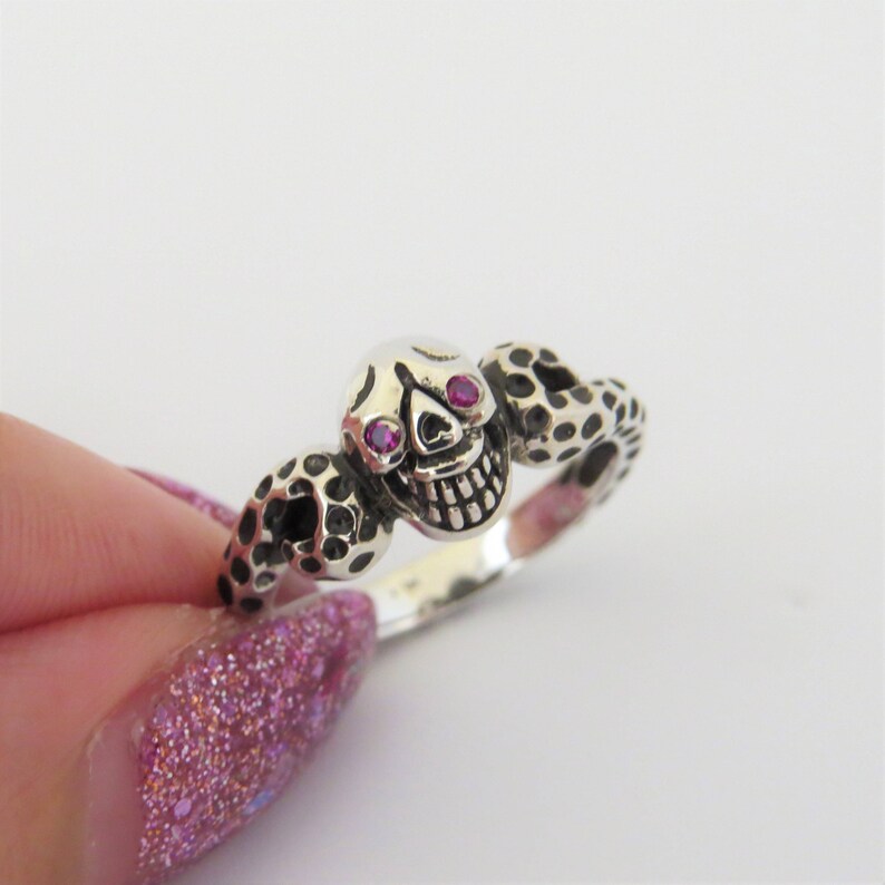 Vintage Sterling Silver Red Ruby Skull Ring Size 8 | Etsy