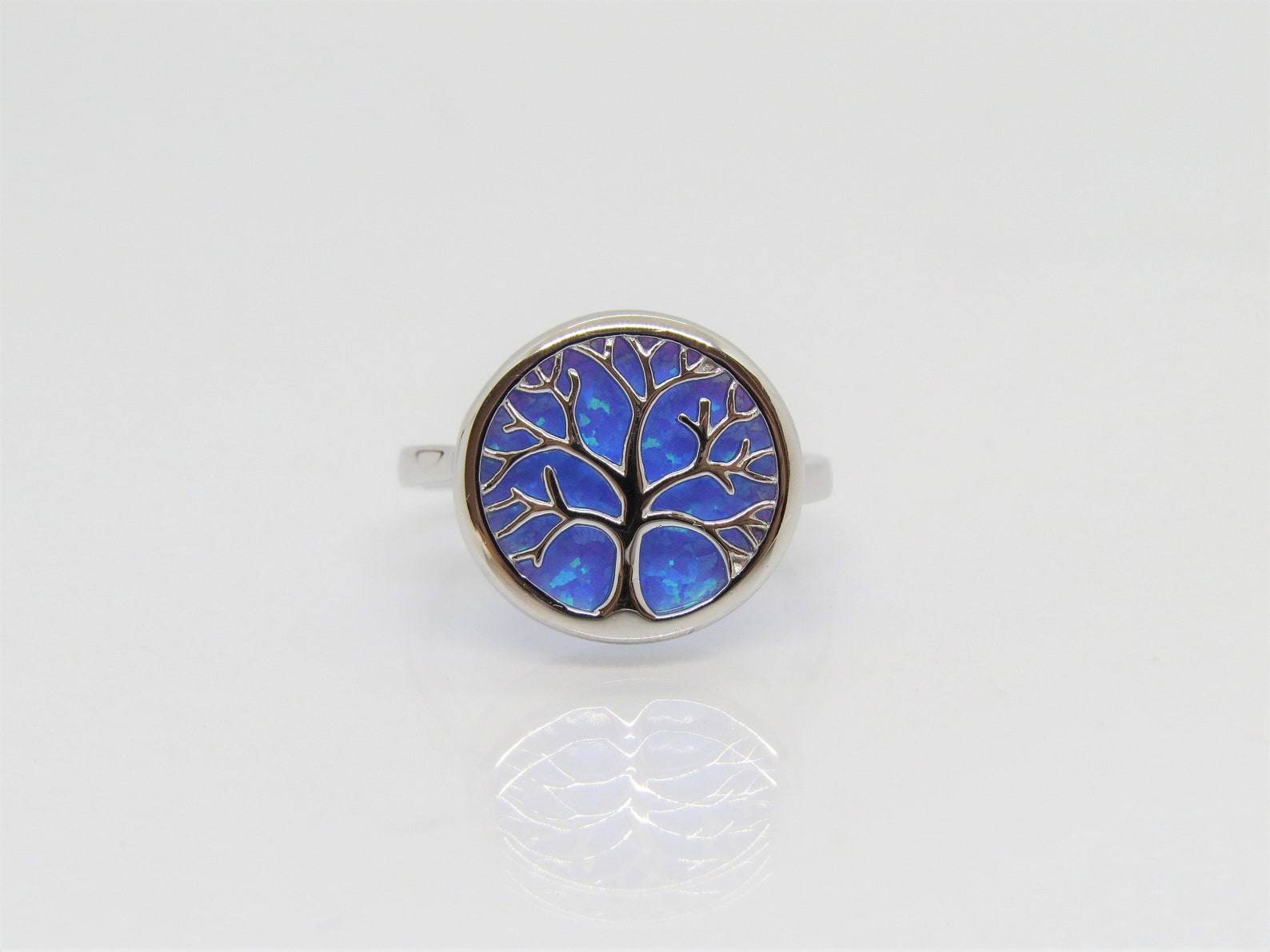 Vintage Sterling Silver Blue Opal Tree of Life Dome Ring Size - Etsy