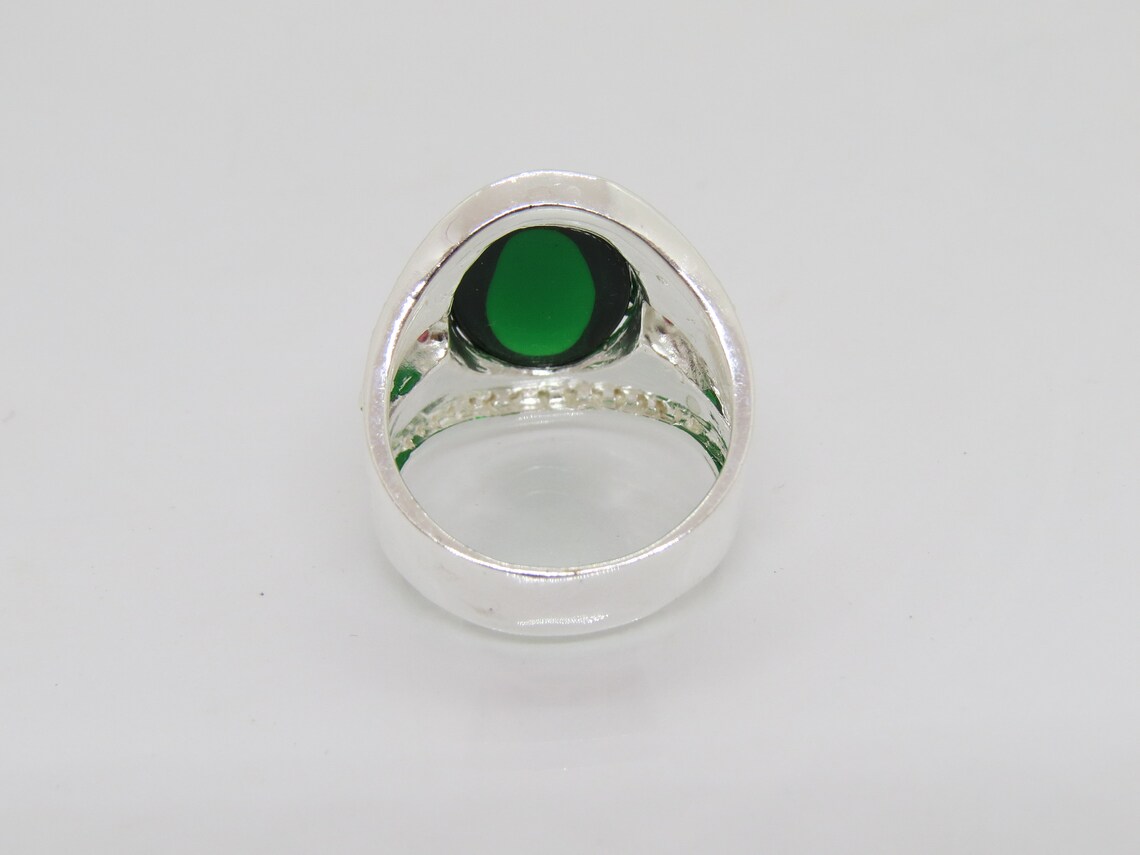 Vintage Sterling Silver Emerald Cabochon Fish, Money Coin Ring Size 10 ...