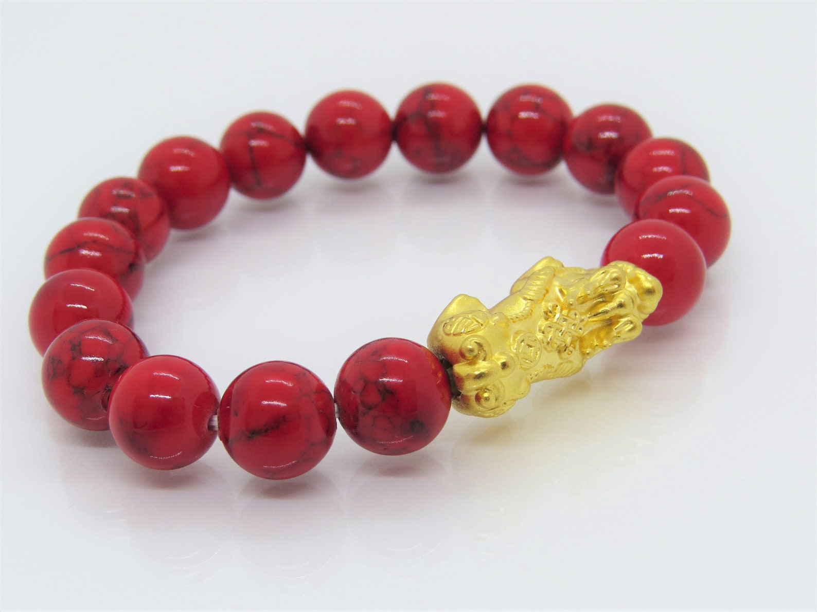 Vintage 24K 9999 Yellow Gold Pixiu With Red Turquoise Bead - Etsy