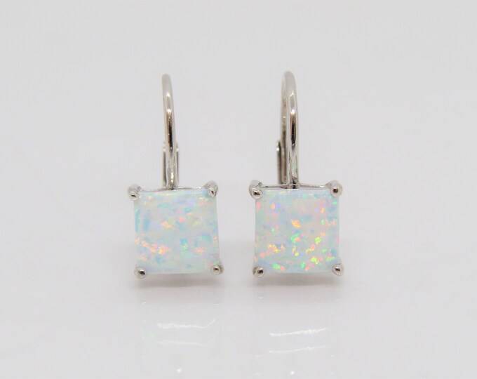 Vintage Sterling Silver Square Cut Fire Opal Earrings - Etsy