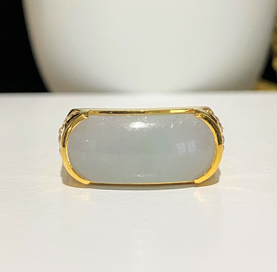 Vintage 18K Solid Yellow Gold Light Lavender Jadeite Jade White Topaz ...