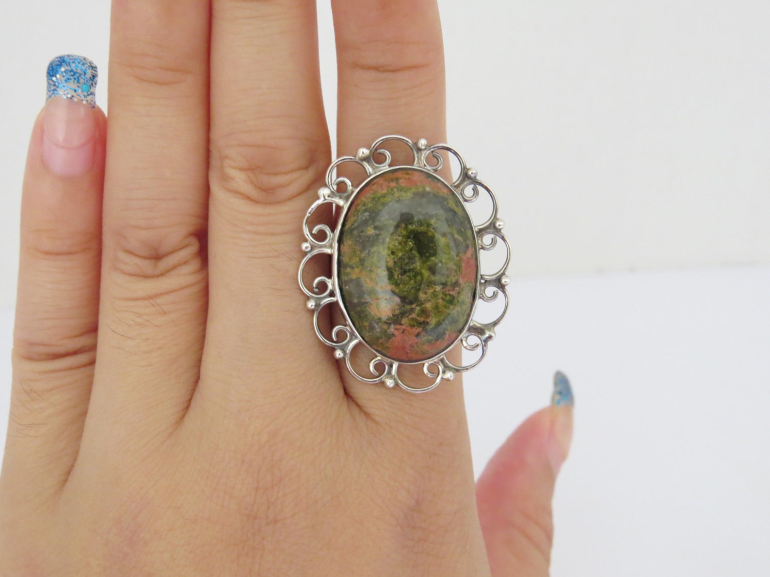 Vintage Artisan Sterling Silver Cabochon Adjustable Ring Size - Etsy