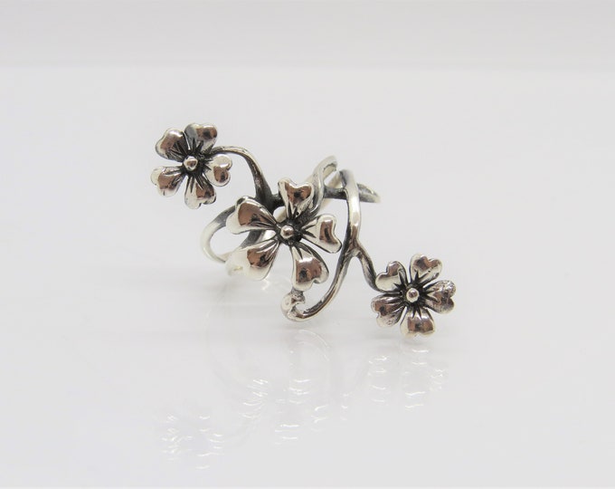 Vintage Artisan Sterling Silver Flowers Long Ring Size 6 - Etsy
