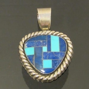 SALE Vintage Sterling Silver Inlay Mixed Gemstone Pendant - Etsy