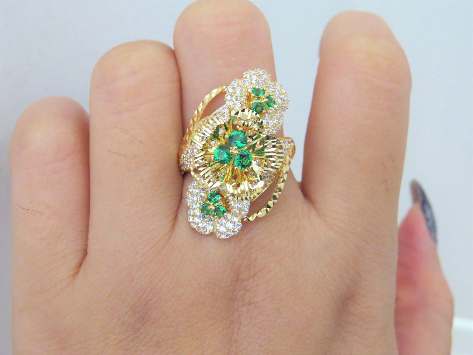 Vintage 18K Solid Yellow Gold Tsavorite & White Topaz Flowers | Etsy