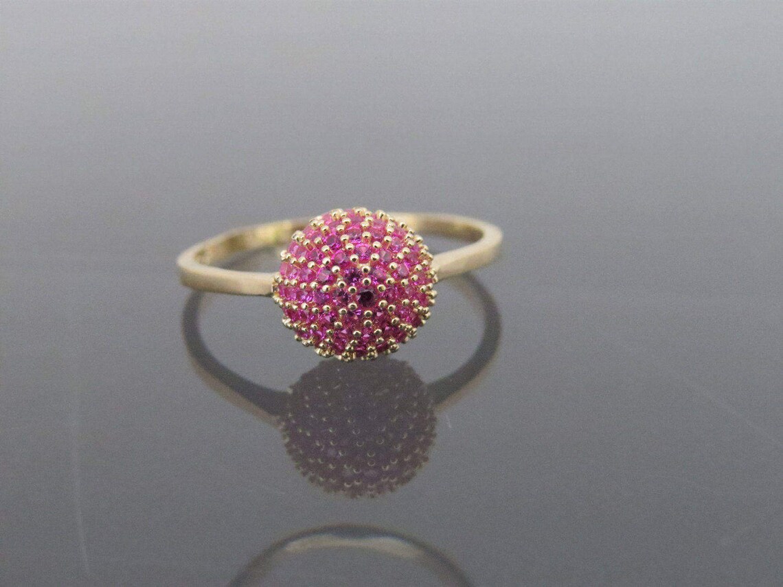 Vintage 18K Solid Yellow Gold Ruby Ball Pave Ring Size 6 - Etsy