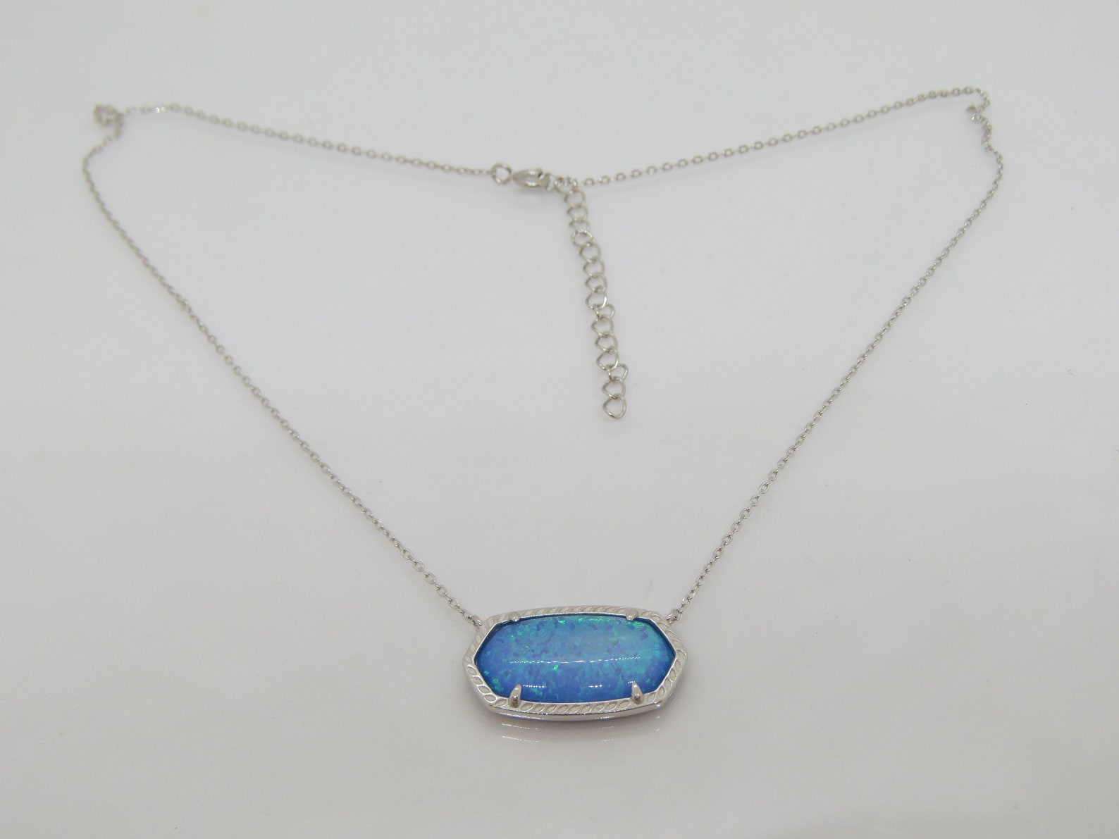 Vintage Sterling Silver Blue Opal Coffing Pendant Necklace Chain 17 ...