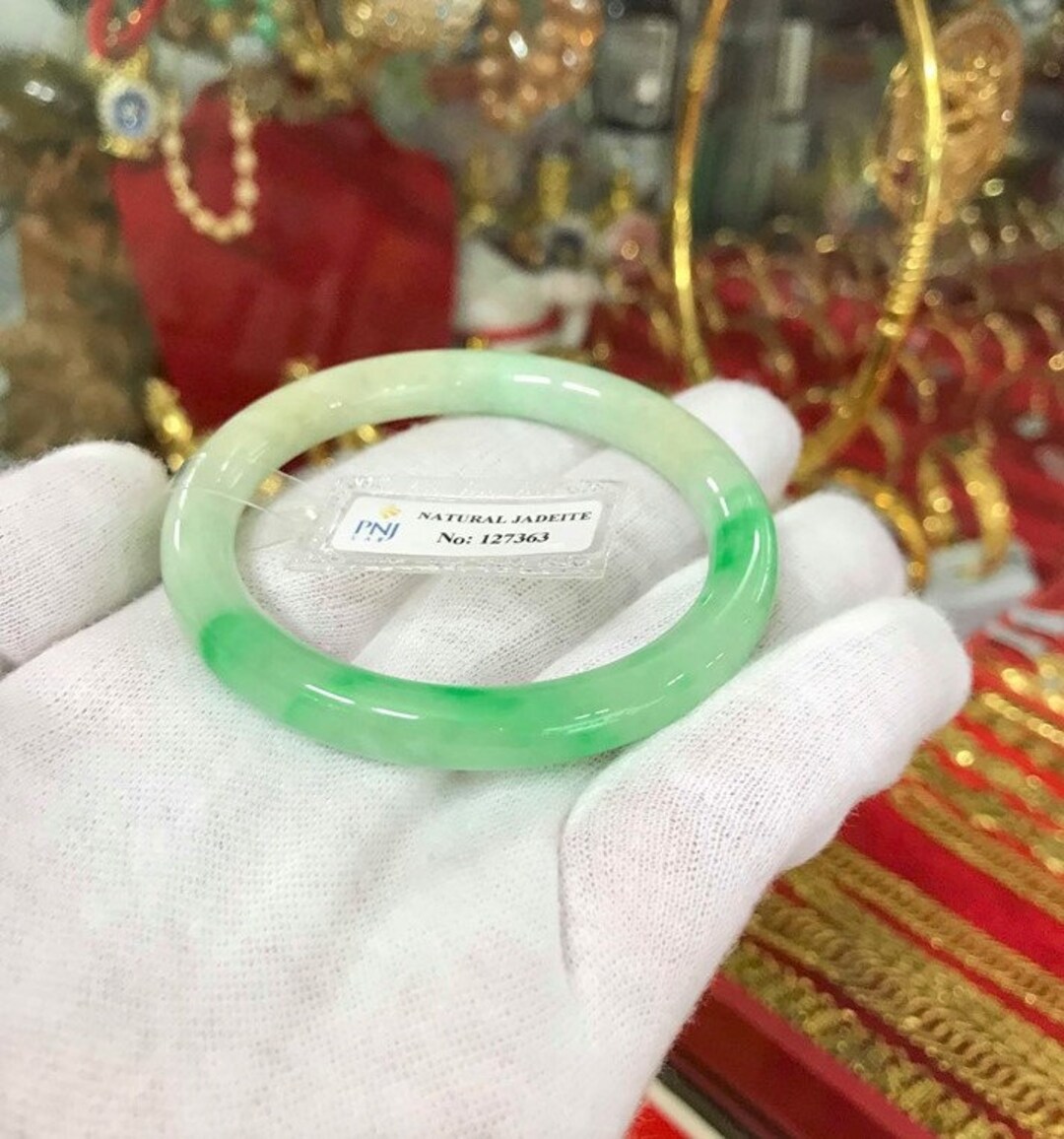 Translucent Natural Green, Yellow Jadeite Jade Vintage Bangle Bracelet ...