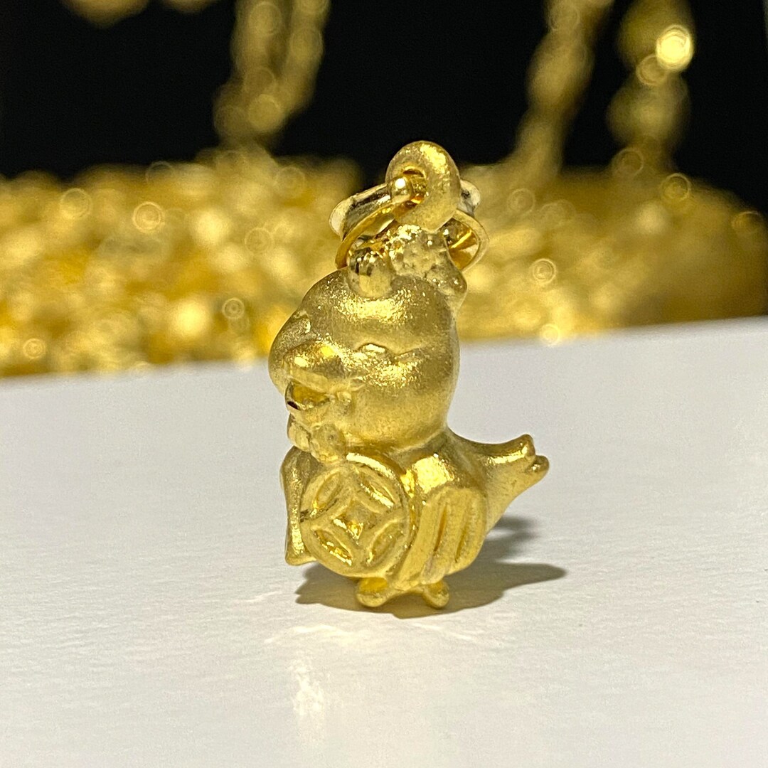 24K 999 Pure Gold Rooster, Chicken Zodiac Pendant. - Etsy