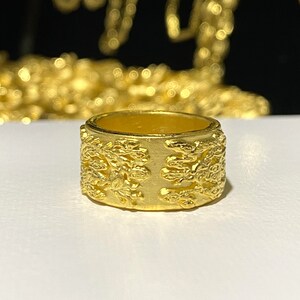 24k 9999 Pure Gold Dragon, Phoenix Wide Band Ring Size 9 - Etsy