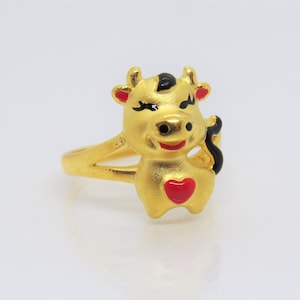 24K 9999 Pure Gold Enamel OX, Cow Zodiac Vintage Ring Size 6.25 - Etsy