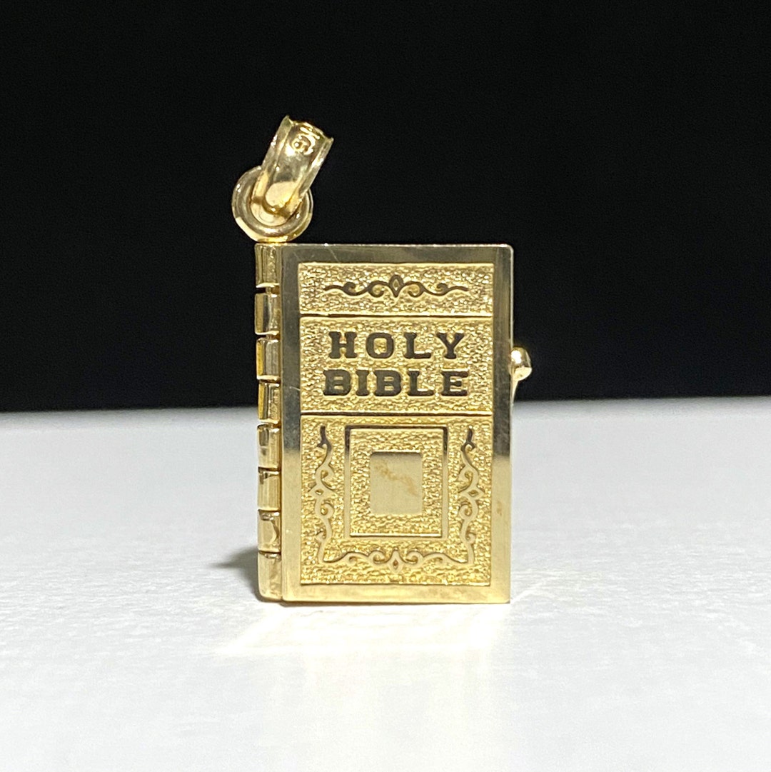 Vintage 14K Solid Yellow Gold Lord's Prayer Holy Bible Open Pages ...