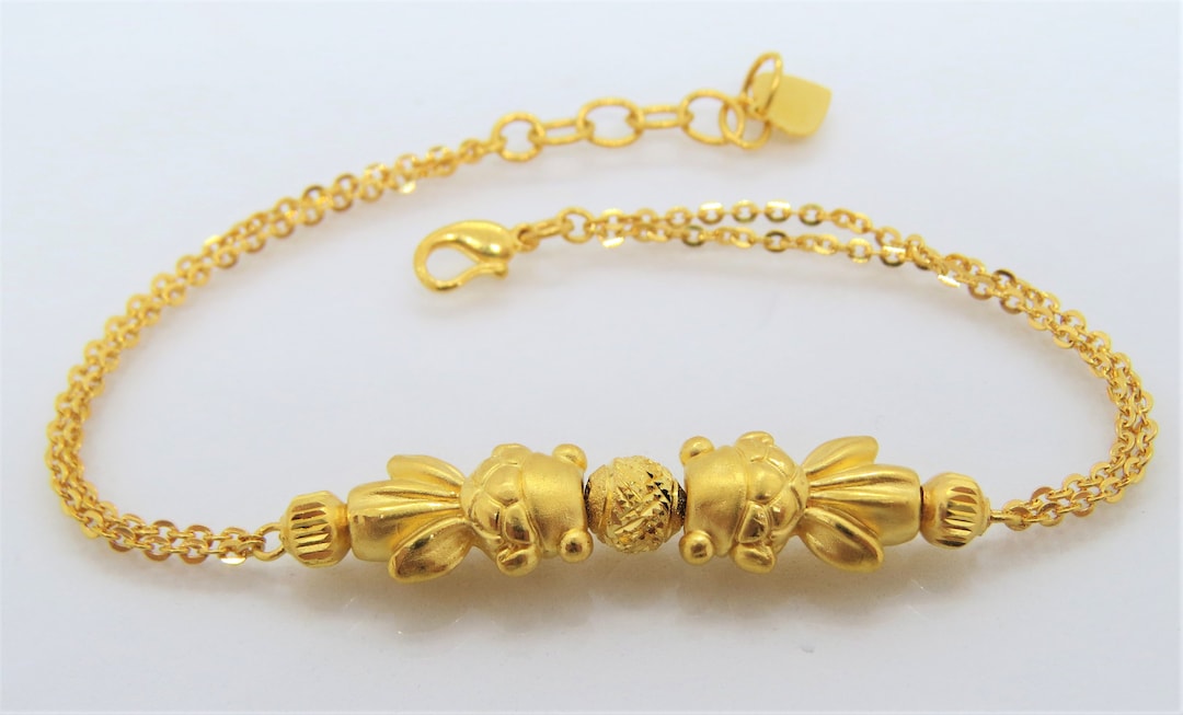 24K 999 Pure Gold 3D Goldfish Link Chain Vintage Bracelet 7'' - Etsy