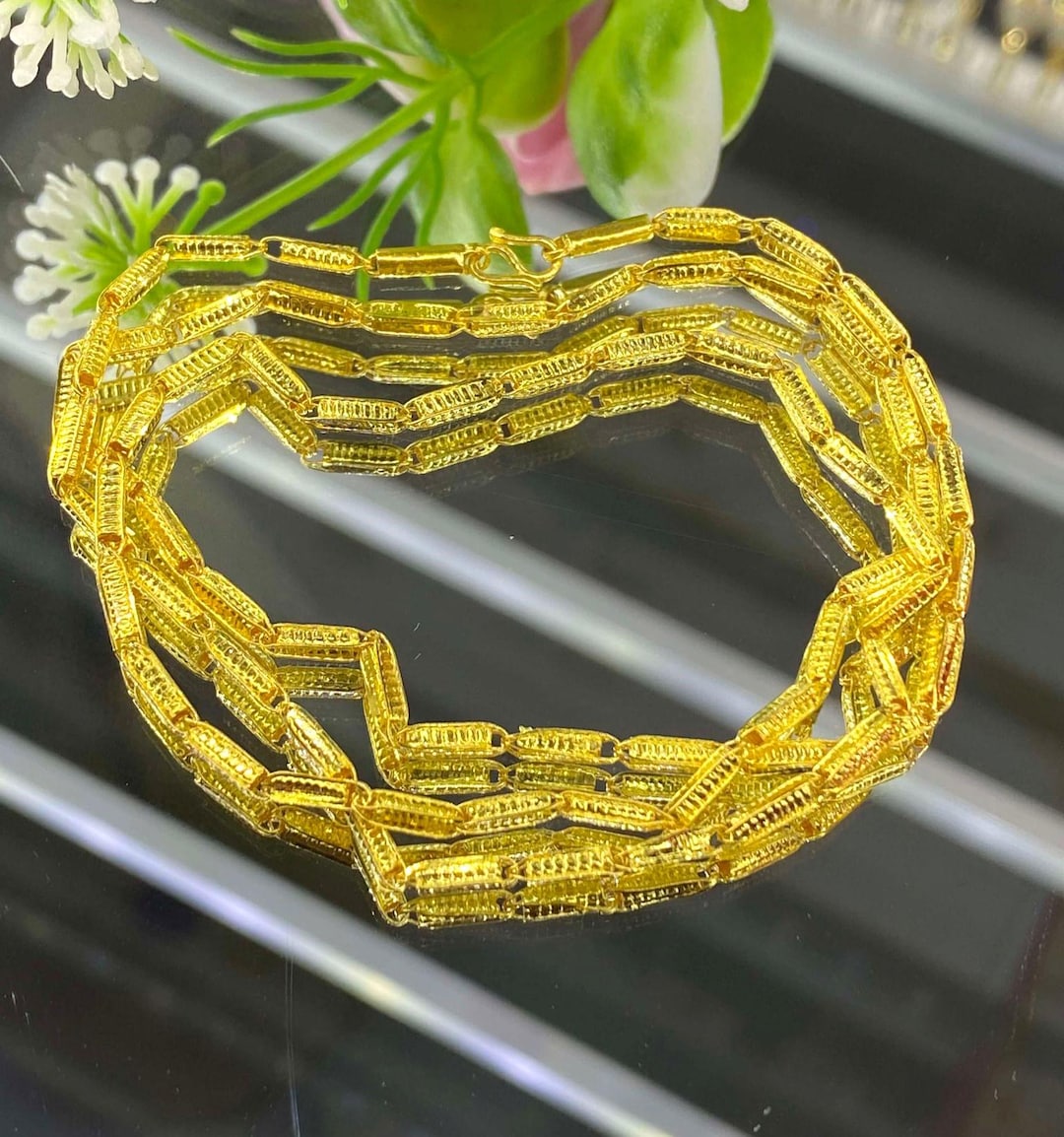 Vintage 24K 980 Pure Gold Bamboo Link Chain Necklace - Etsy