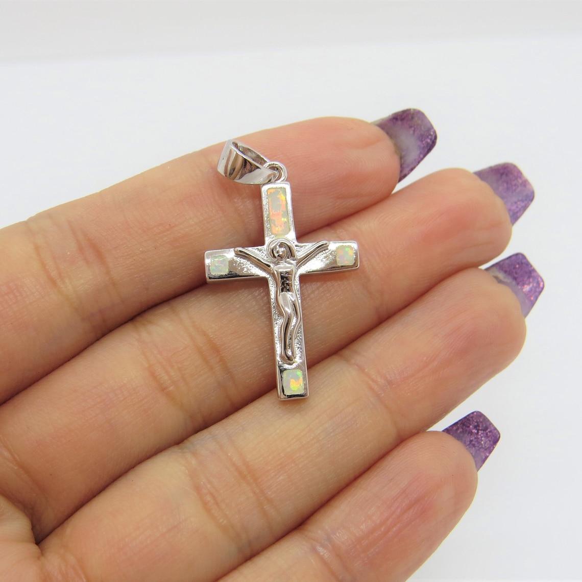 Vintage Sterling Silver White Opal Jesus Cross Charm Pendant - Etsy