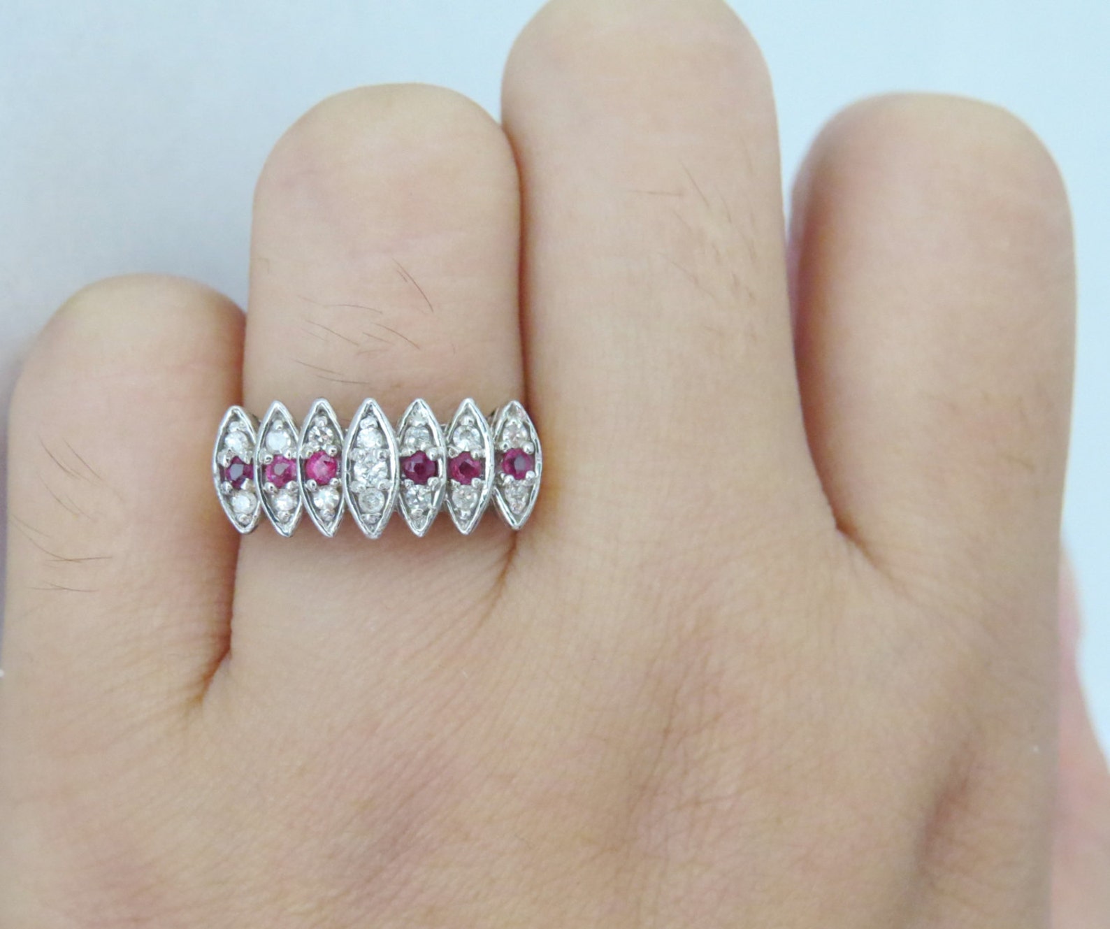 Vintage Marquise Style 21 Genuine Diamond & Ruby Ring .42ct - Etsy