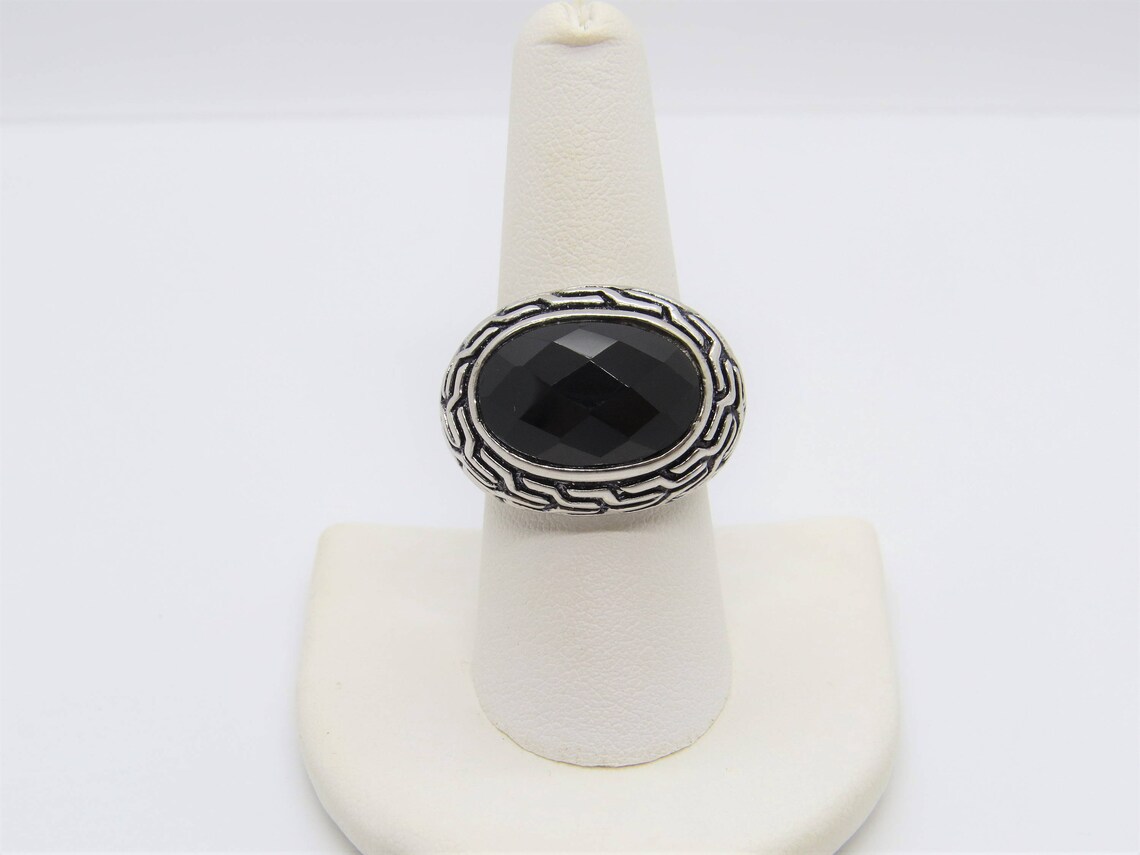 Vintage Sterling Silver Black Onyx Carved Dome Ring Size 8.5 | Etsy