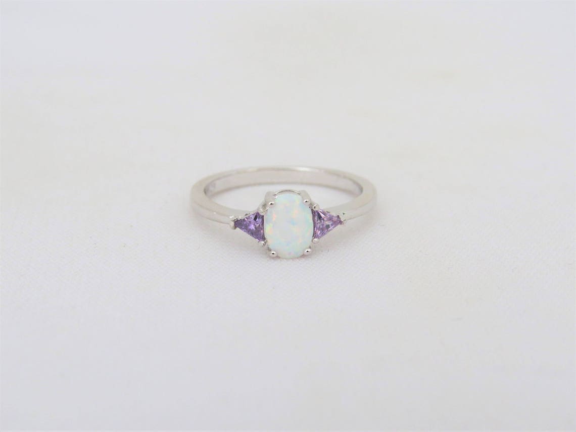 Sterling Silver White Opal & Triangle Amethyst Vintage Ring - Etsy