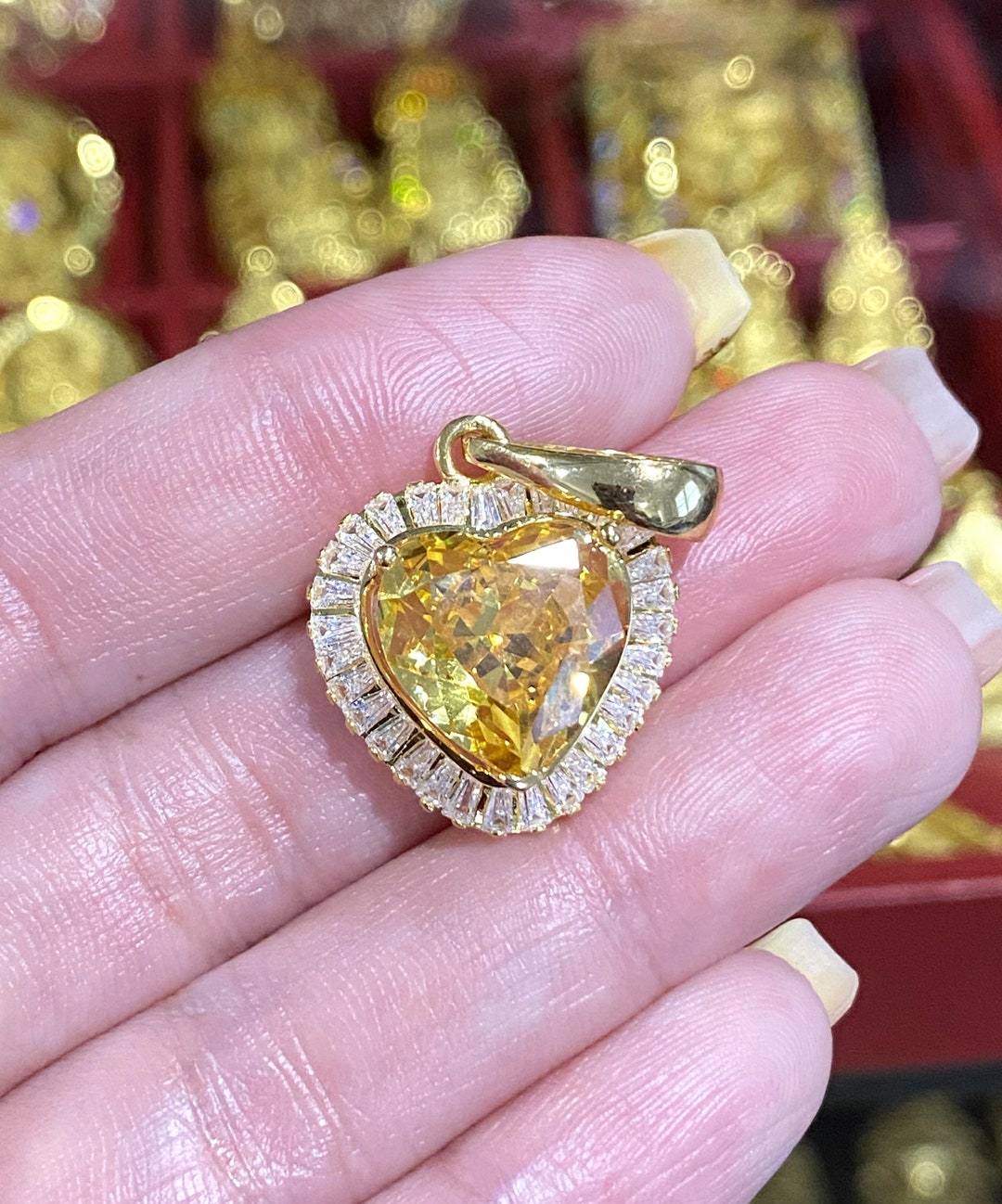 Vintage 15K 610 Solid Gold Heart Cut Citrine & White Topaz Pendant. - Etsy
