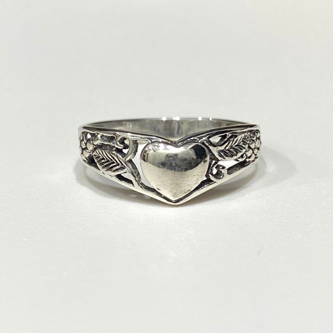 Vintage Sterling Silver Heart & Flower Filigree Ring Size 7 - Etsy