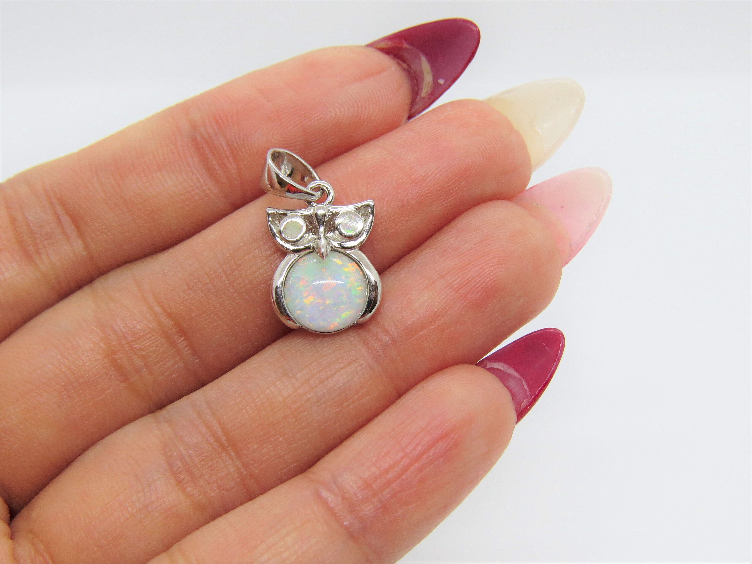Vintage Sterling Silver White Opal Owl Pendant - Etsy