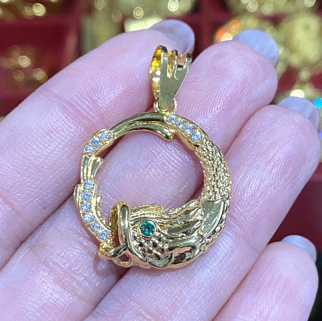 Vintage 15K 610 Solid Yellow Gold Fish, Goldfish White Topaz & Emerald ...
