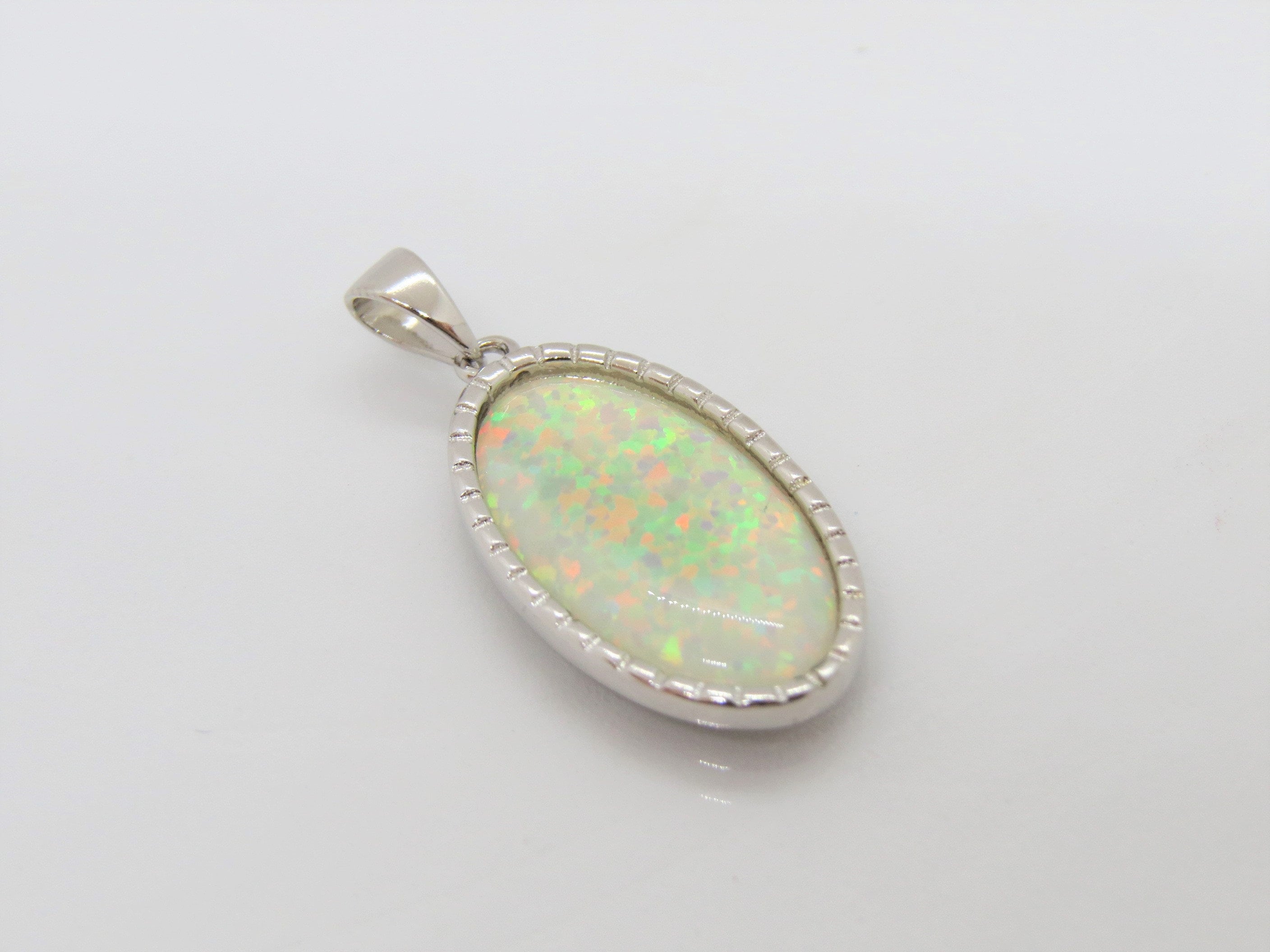Vintage Sterling Silver White Opal Oval Pendant | Etsy