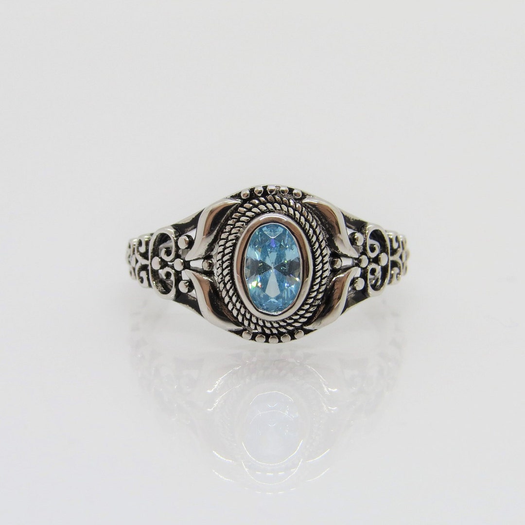 Vintage Sterling Silver Aquamarine Filigree Ring Size 9 - Etsy