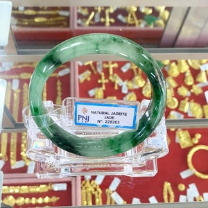 Vintage Translucent Natural Green, White & Black Jadeite Jade Bangle ...